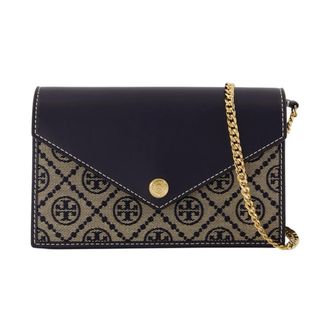Tory Burch Blaue Baumwoll-Umschlagbrieftasche mit Kette - - Bags - Damen - Beige - ONE SIZE