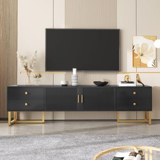 Generic TV-Schrank mit Schubladen und Türen, Lowboard mit strukturierter Front, goldenen Griffen und Metallfüßen, modernes Design, 175 cm lang, für Wohnzimmer