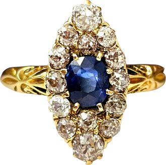 100% Capri Vintage 1900 Victorian Sapphire And Diamond Cluster Ring
