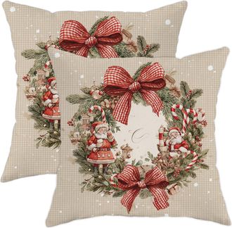 Generic Weihnachtsmann-Kissenbez&uuml;ge, 2er-Set, Weihnachtsmotiv, Vintage-Band, Zuckerstange, Weihnachtsmotiv, mit verstecktem Rei&szlig;verschluss, f&uuml;r Wohnzimmer, Sc