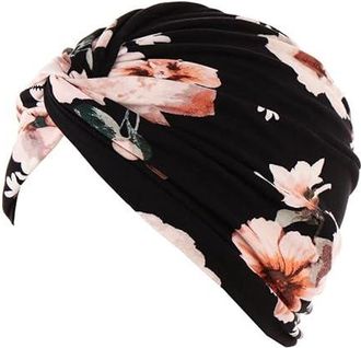 Generic Bandeau pré-noué pour femme - Bonnet turban - Motif floral - Coton - Alopécie, Noir, Taille unique