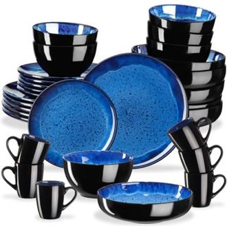 TecTake Service de table pour 6 personnes, 30 pcs, Petites et Grandes Assiettes, Assiette creuse, Bols, Tasses, Service vaisselle en faience, Vaisselle et Art