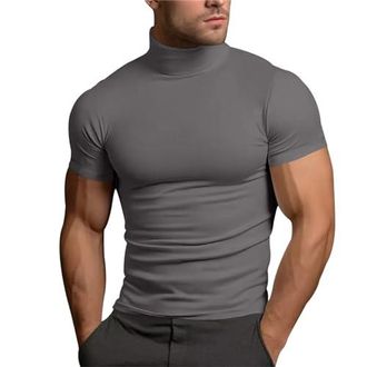 Generic T-shirt moulant &agrave; manches courtes pour homme - T-shirts de sport &agrave; col montant - T-shirt dentra&icirc;nement anti-humidit&eacute; - Confortable et respirant - Coul