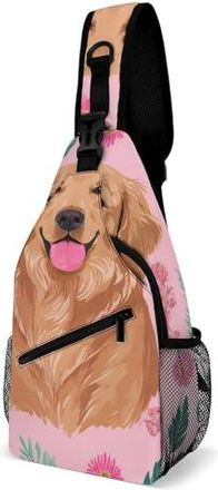 Generic Léger Sacoche Homme Bandouliere Adorable chien Golden Retriever Roses Sling Bag Casual,Réglable Sac à Dos Militaire pour Voyage Cyclisme Camping