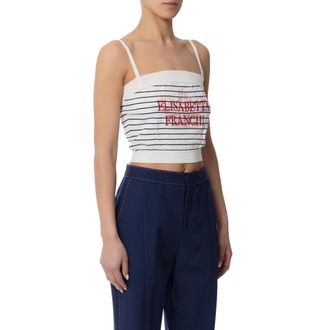 Elisabetta Franchi Femme, Tops, Blanc, Taille: 38 FR Top Floral Ray&eacute; &agrave; Fines Bretelles