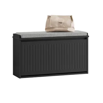 SoBuy Schuhschrank Schuhbank mit Sitzfläche, Schuhregal mit Stauraum, Klappe, Sitzkissen, bis 155 kg belastbar, für Flur, Wohnzimmer, 80x45x26 cm, Schwarz, 