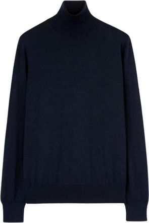 Agnona Feiner Rippstrick-Rollkragenpullover aus Wolle- Seide und Kaschmir - - Knitwear - Herren - Blau - M