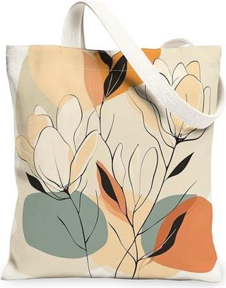 Generic Sac fourre-tout en toile de fleurs de magnolias du milieu du si&egrave;cle pour le shopping, 33 x 38 cm, sac fourre-tout r&eacute;utilisable &agrave; motif floral r&eacute;tro fu