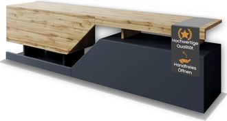 Mirjan24 TV Lowboard Nesezi, Grifflose Öffnen, 2 Klappen/Türen, TV Board Sideboard, Unterschrank, Fernsehschrank, TV Tisch, Fernsehtisch (Wotan/Anthrazit 0164)