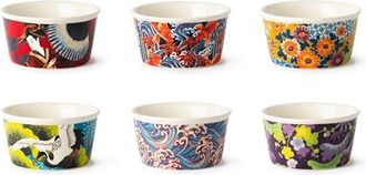 Excelsa Kimono Lot de 6 tasses &agrave; cr&egrave;me glac&eacute;e/ap&eacute;ritif, porcelaine, diam&egrave;tre 8,7 cm, d&eacute;cors assortis