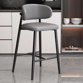 Generic 29 Barhocker In Thekenhöhe, 2er-Set - Kunstleder Mit Rückenlehne Und Fußstütze, Kaffee + Walnuss(Gray a+Black)