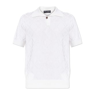 Dolce & Gabbana Homme, Tops, Blanc, Taille: 2XL Polo en soie jacquard avec logo DG