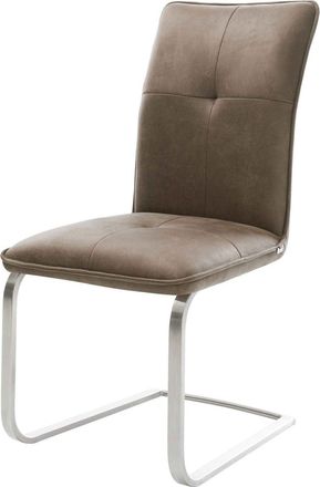 DELIFE Schwingstuhl Maddy-Flex Freischwinger flach Edelstahl Mikrofaser Taupe Vintage