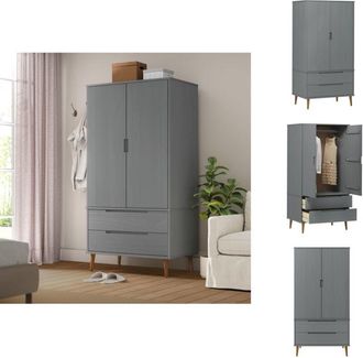 vidaXL Kleiderschrank molde Grau 90x55x175 cm Massivholz Kiefer - Holzschränke - Kleiderschrank - Skandinavisches Design - Massivholzklaederschrank