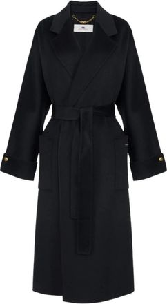 Elisabetta Franchi Femme, Manteaux, Noir, Taille: 40 FR Manteau Noir en Laine à Enveloppe