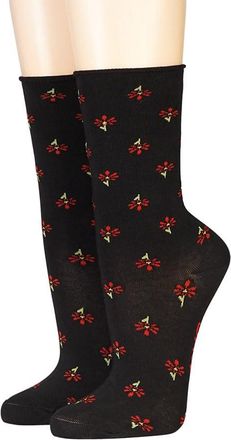 Cr&ouml;nert Longsocks Damen S&ouml;ckchen mit Rollrand 18631 kleine Streublumen (DE/NL/SE/PL, Numerisch, 39, 42, Regular, Regular, schwarz)