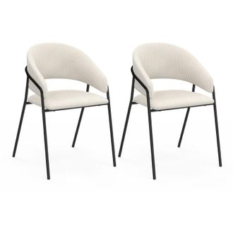 IDMarket Lot de 2 chaises de salle &agrave; manger VINI en velours c&ocirc;tel&eacute; beige et pieds m&eacute;tal noir