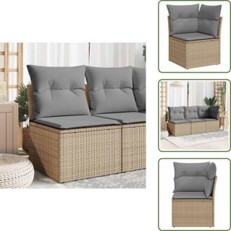 vidaXL Garten-Ecksofa mit Kissen Beige Poly Rattan - Gartensofa - Ecksofa - Outdoor M&ouml;bel - Terrassenm&ouml;bel - Lounge Set - The Living Store