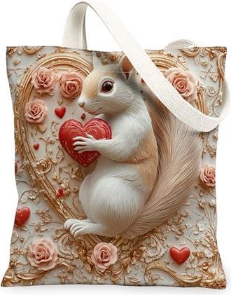 Generic Sac fourre-tout en toile en forme d&eacute;cureuil pour faire du shopping 33 x 38,1 cm, sac d&eacute;picerie r&eacute;utilisable pour la Saint-Valentin, sac d&eacute;picerie r&eacute;ut