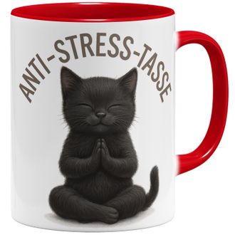 OM3 schwarzes K&auml;tzchen Anti-Stress Kaffee-Tasse mit Spruch - lustige Keramiktasse Namaste-Motiv - Meditation Katze - Keramik Becher - 325ml - Beidseitig B