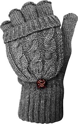 TOSKATOK Gants sans Doigts en Laine torsadée pour Femme-Taille Unique-Gris