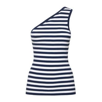 Michael Kors Gestreiftes- geripptes Stretch-Viskose-One-Shoulder-Tanktop - - Tops - Damen - Mehrfarbig - XS