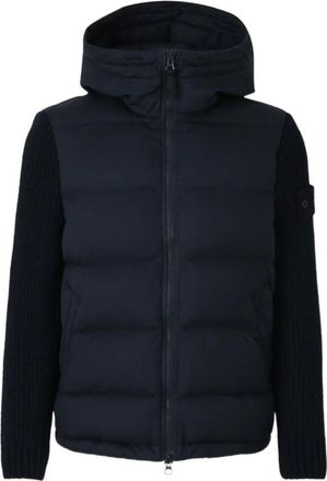 Stone Island Homme, Vestes, Bleu, Taille: L Regular Fit Ghost Piece Twill Virgin Wool-TC & Knit Down Jacket