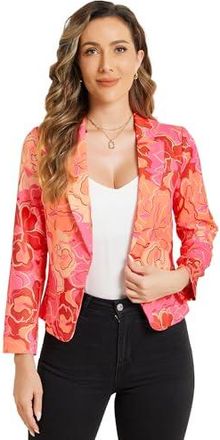 Allegra K Blazer Femme Imprimé Fleuri Veste de Costume daffaires Décontracté à Revers Cranté Coupe Cintré Blazer de Bureau Floral Rose Vif-Floral M