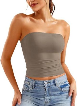 Generic D&eacute;bardeur Femme Maillot De Corps Top Crop Sexy sans Bretelles uni avec Design Dos Nu pour des Looks styl&eacute;s Pendant l&eacute;t&eacute;