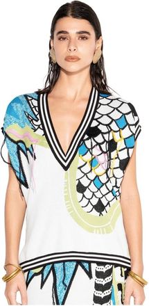 Akep Femme, Pulls, Multicolore, Taille: 44 FR Top en maille &agrave; col V