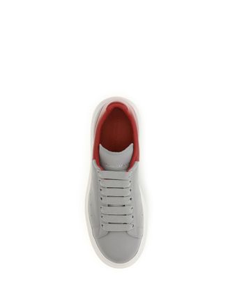 Alexander McQueen Mens Leather Sneakers Grey-Flame Trainers Grey/flame