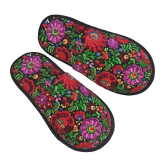 Generic Pantoufle Maison Fleur Folklorique Hongroise Chaudes Pantoufles Portative Hiver Pantoufles Confortable Hiver Chaussures Chaudes Pour Maison Salon H&ocirc;te