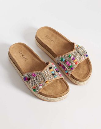 Simmi London SIMMI London - Mandy - Sandalen in Hellbraun mit einer Schnalle und Perlen-Brown