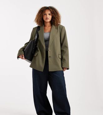 Asos Curve - Eleganter Grandad-Blazer in Khaki-Gr&uuml;n