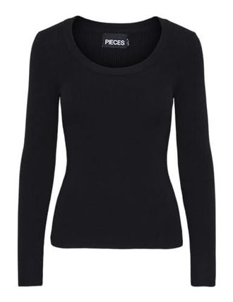 Pieces Pcmira Ls U-Neck Knit Noos BC, Noir, M