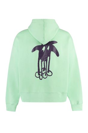 Palm Angels Mens Cotton Hoodie With Maxi Print Green Jumpers Sweater