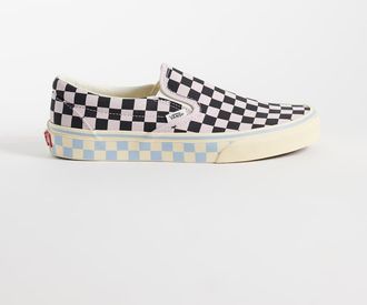 Vans Classic Slip-On Sneaker in Pink und Blau mit Schachbrettmuster-Rosa