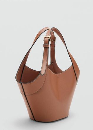 Mango Sac port&eacute; &eacute;paule de taille moyenne effet cuir marron moyen - Femme - Taille unique - MANGO