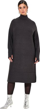 Ulla Popken Damen große Größen Übergrößen Plus Size Strickkleid, Linksstrick, Stehkragen, Langarm anthrazit Melange 42+ 832643121-42+