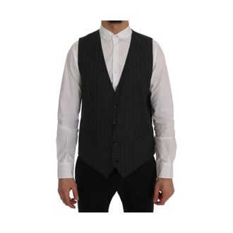 Dolce & Gabbana Elegante Graue Gestreifte Weste mit Einreihiger Knopfleiste - - Jackets - Herren - Grau - L