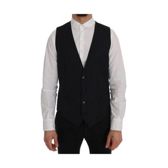 Dolce & Gabbana Homme, Costumes, Bleu, Taille: L Gilet &Eacute;l&eacute;gant &agrave; Rayures en Laine
