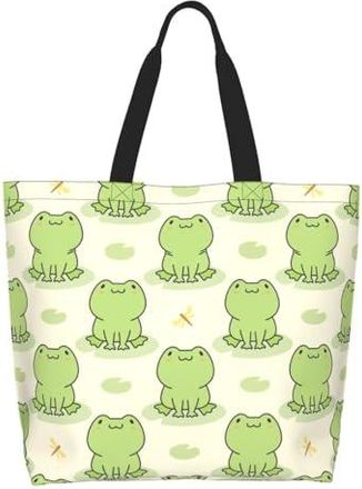 Generic Grenouille Mignonne Sac A Main Femmes R&eacute;utilisable Tote Bag L&eacute;ger Sac Fourre-Tout Pour Travail Shopping Plage
