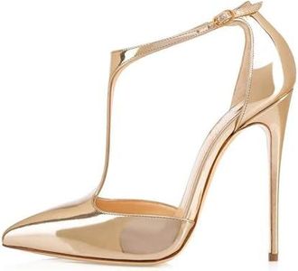 Generic Escarpins élégants à Bout Pointu et Bride en T pour Femmes, Chaussures à Talons Aiguilles Sexy à Bout Fermé et Bride à la Cheville pour Robe de Soirée