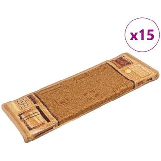vidaXL Tapis descalier autocollants 15 pcs 65x21x4 cm Beige