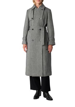 Comma Eleganter Trenchcoat aus Wollmix mit Fischgratmuster