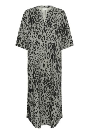 Kaffe Damen Womens Kaftan Dress Half Sleeves Midi Length V-Notch Neck Regular Fit Kleid, Moonstruck/Black Animal, 40