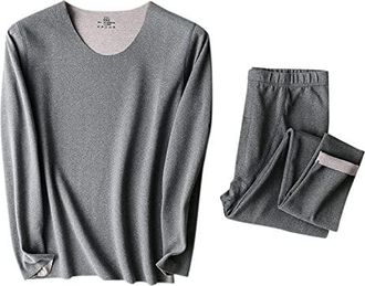 Generic Lingerie jaune haut & pantalon solide ensemble thermique stretch homme gar&ccedil;on boxer, gris, XXL