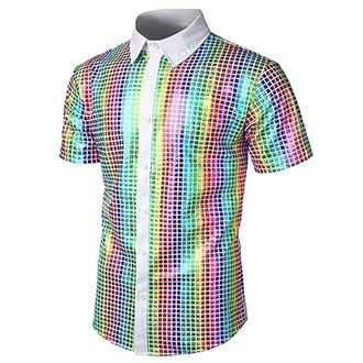 Generic Chemise A Paillette Homme- Chemise &agrave; Manches Courtes Paillet&eacute;E pour Spectacles De Sc&egrave;Ne Disco Et Clubs Id&eacute;Ale pour Concerts Et Festivals Chic