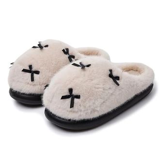 Generic Kexpery Chaussons Femme Confortables et Chauds avec Noeud Papillon Antidérapants pour Intérieur et Chambre à Coucher