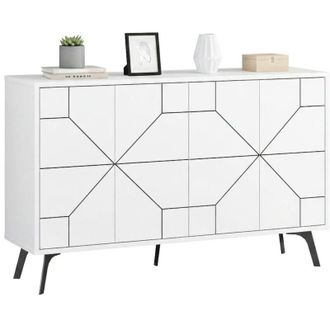Dmora Earl Anrichte, Sideboard 4 B&ouml;den, 8 F&auml;cher, 4 T&uuml;ren, 123x35x62h cm Wei&szlig;